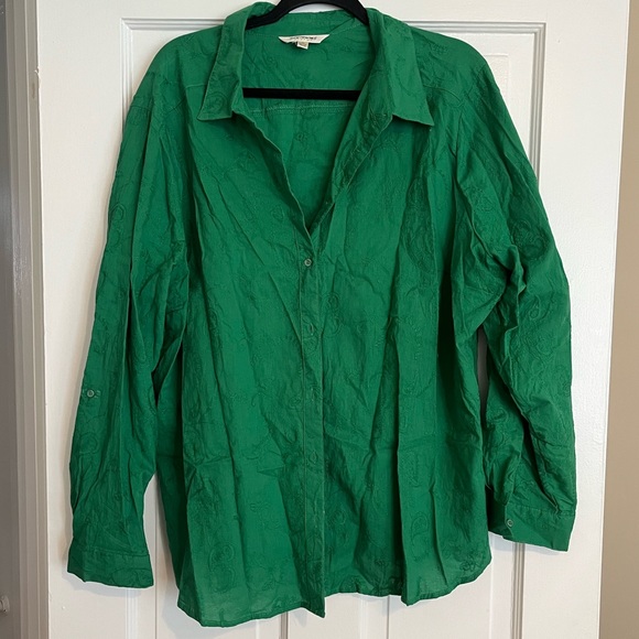 Tantrums | Tops | Green Oversized Button Down With Detailing | Poshmark
